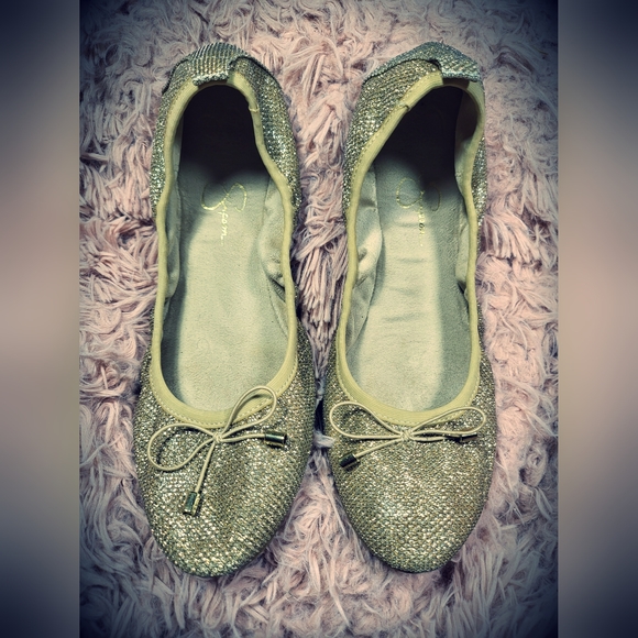 Jessica Simpson | Shoes | Jessica Simpson Gold Mesh Fabric Ballet Flats ...